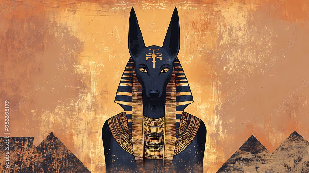 Egyptian mythology - god anubis - pyramids. Egyptian Gods. Illustration ...
