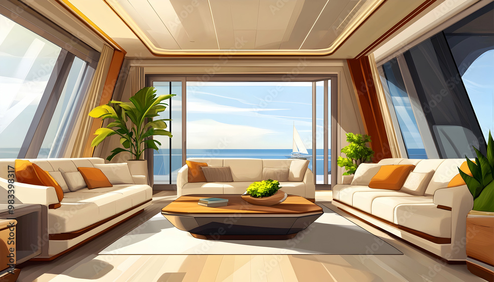 luxury interior of a contemporary design of a living room or space ...