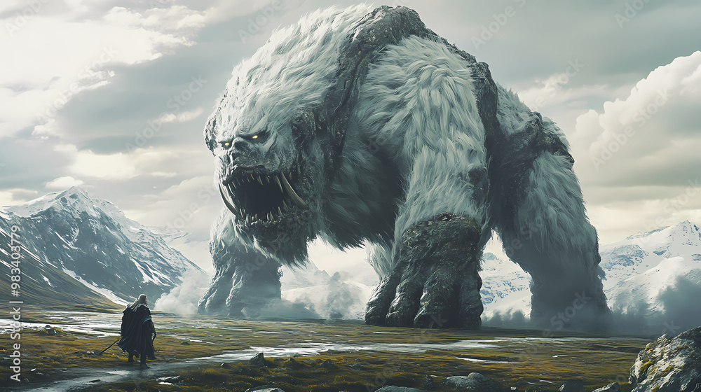 Norse myth features a colossal fantasy creature known as a giant monster. concept norse ...