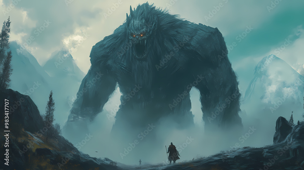 Norse myth features a colossal fantasy creature known as a giant monster. concept norse ...