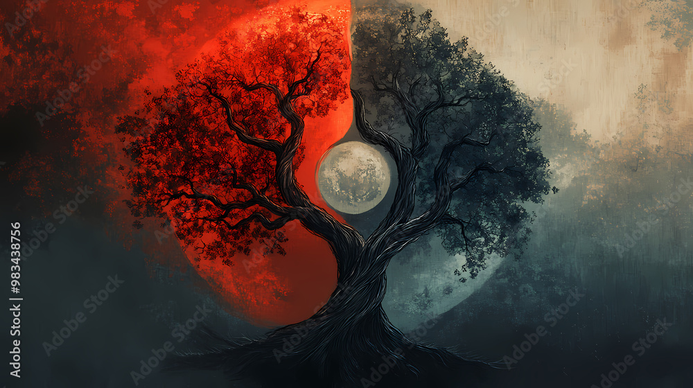 Ying yang concept of balance yggdrasil tree of life norse mythology ...