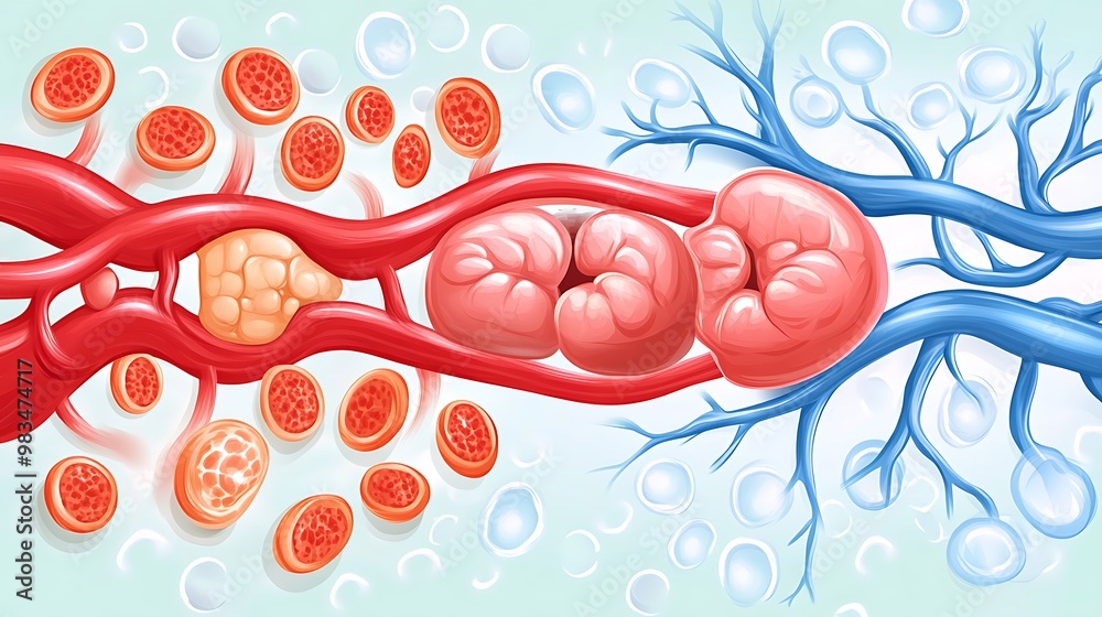 Blood circulation, oxygenated and deoxygenated blood paths, flat design ...