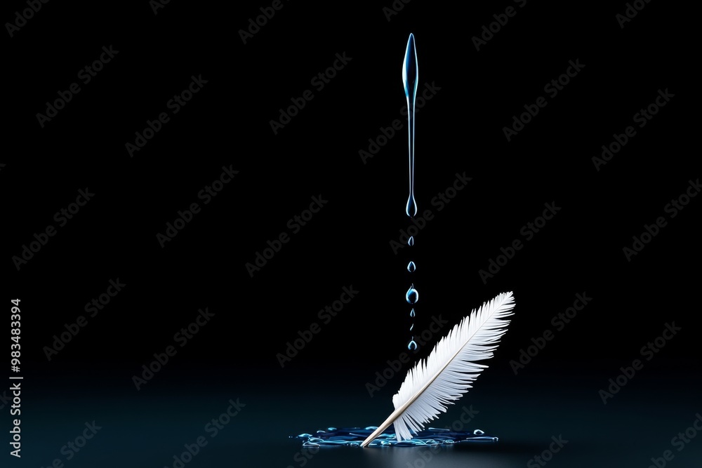 Ink dripping from a quill, forming the first letter of a word ...