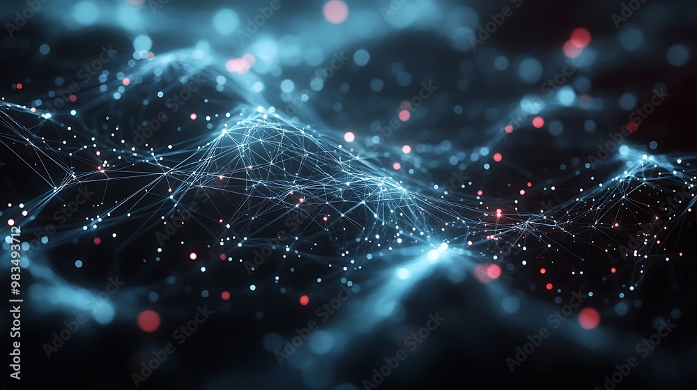A 3d Visualization Of A Blockchain Network With Glowing Lines And Interconnected Nodes