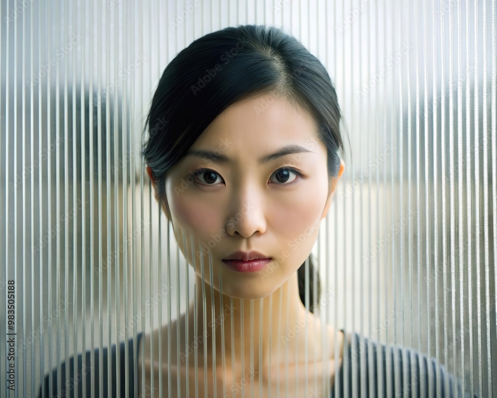 Abstract woman portrait with glass texture. Glitched and corrupted ...