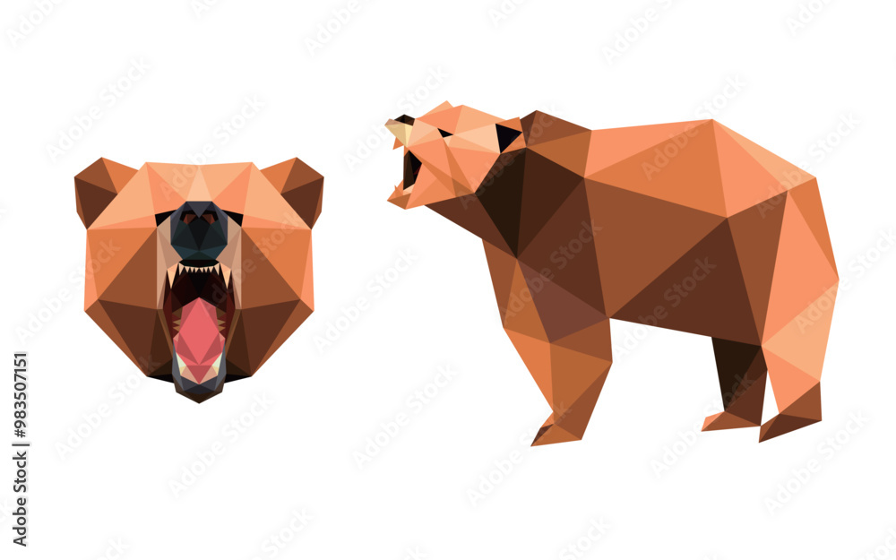 Angry bear head logo Polygon low poly. Silhouette of Bear roared Vector ...