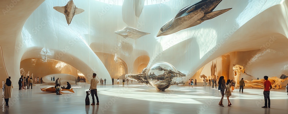 Modern science museum interior with Indian visitors exploring ...