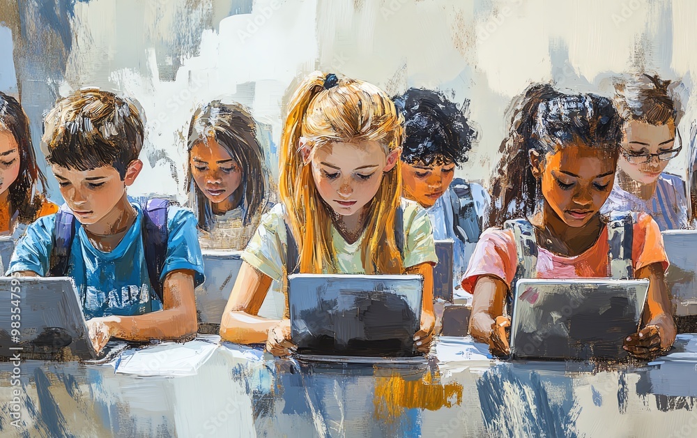 Engaging depiction of students using technology for learning ...