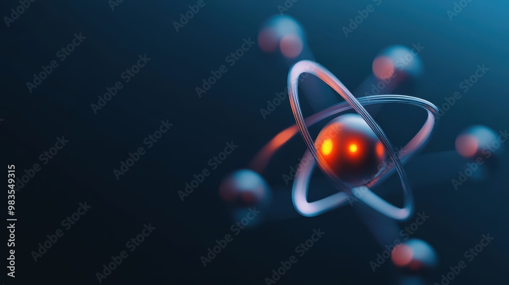 3D model of a silicon atom with detailed electron orbitals and a ...