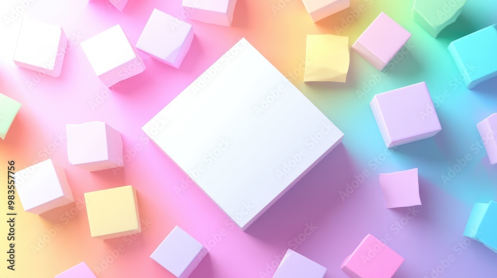 Empty white square on a pastel checkered background multi colored ...