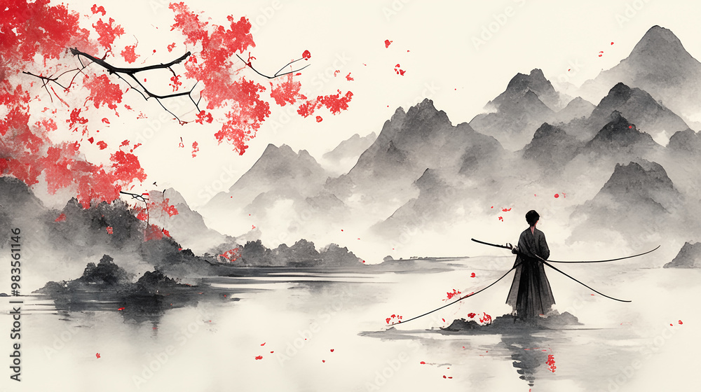 Samurai, sumi-e, ink painting, Japanese painting, Edo period, Meiji ...