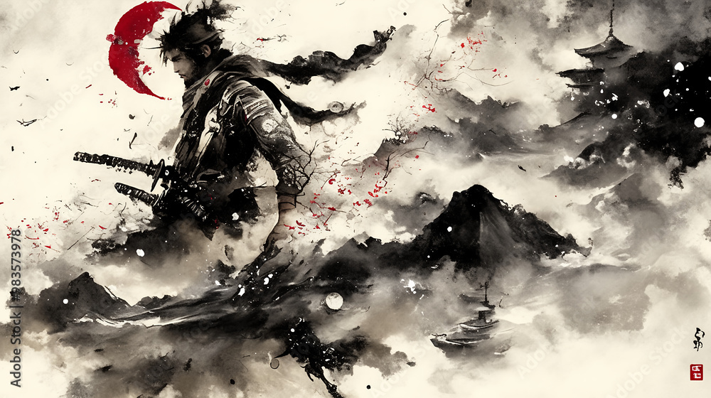 Samurai, sumi-e, ink painting, Japanese painting, Edo period, Meiji ...