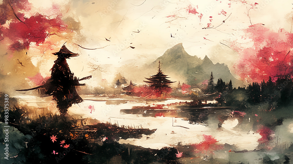 Samurai, sumi-e, ink painting, Japanese painting, Edo period, Meiji ...