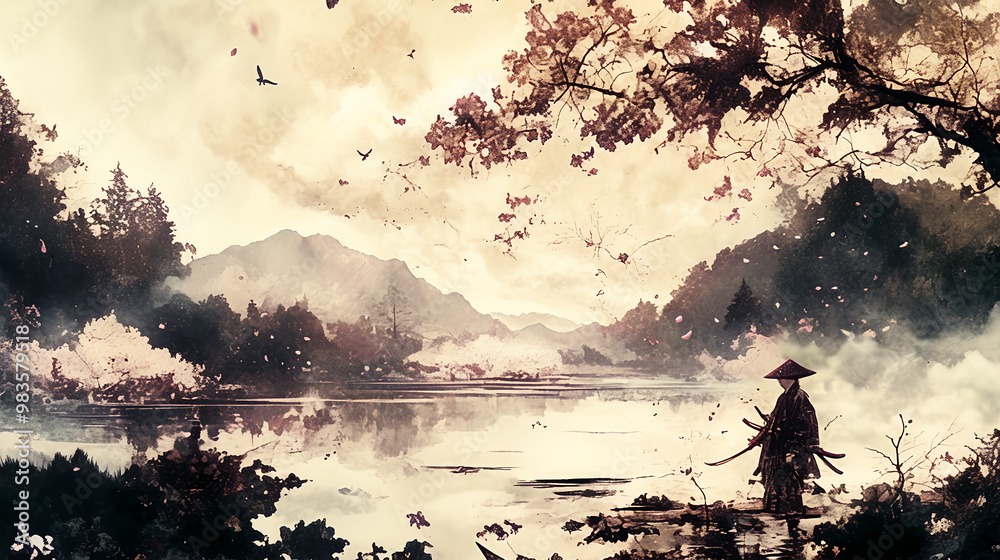 Samurai, sumi-e, ink painting, Japanese painting, Edo period, Meiji ...