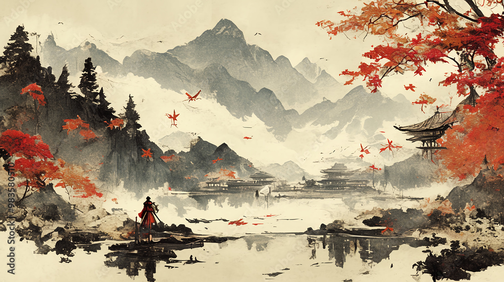 Samurai, sumi-e, ink painting, Japanese painting, Edo period, Meiji ...