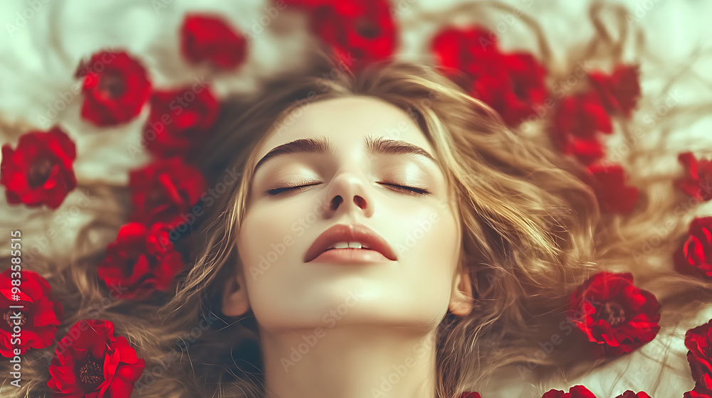 Sleeping Beauty: Red Roses: A young woman with long flowing blonde hair ...