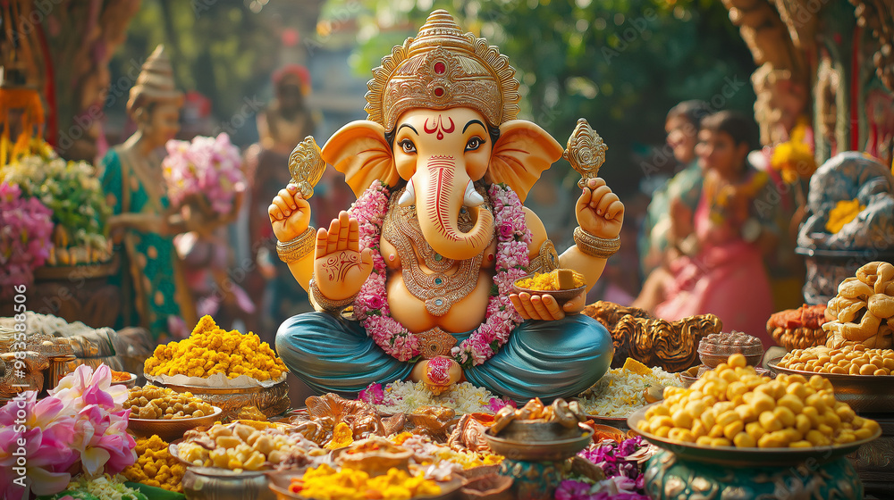 Ganesh Blessings: A bright and colorful depiction of Lord Ganesh ...