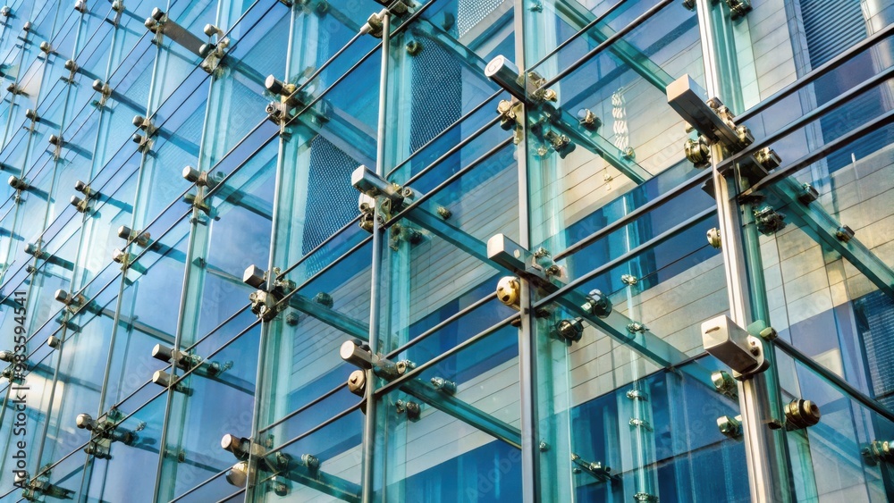 Abstract Glass Curtain Wall Facade Detail with Fasteners Spider Glass ...