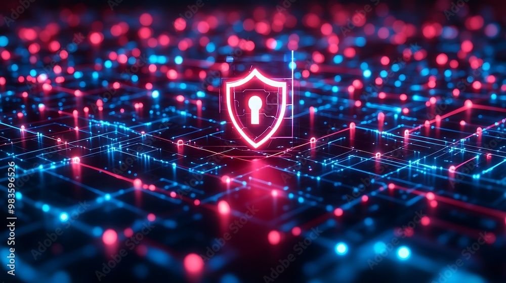 A detailed illustration of a secure digital network, featuring ...
