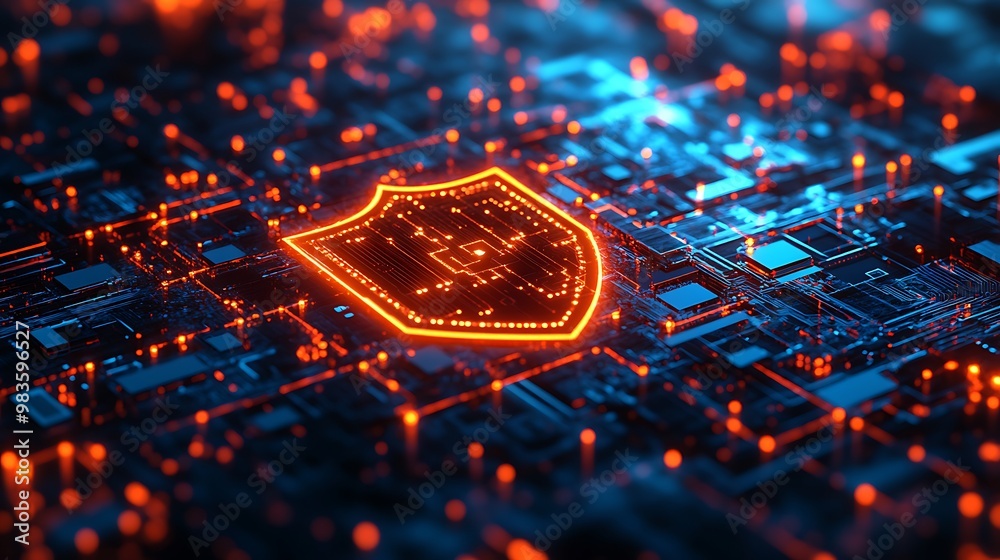 A detailed illustration of a secure digital network, featuring interconnected nodes and a ...