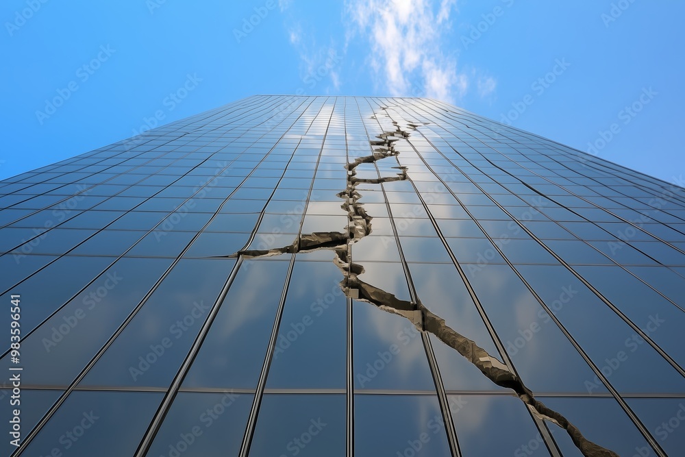 Cracked Skyscraper: A towering symbol of ambition, now shattered and ...
