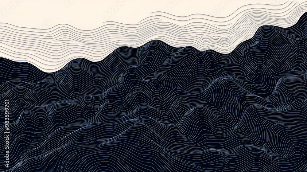 Vector black wave curve Topography grid map. white wave line geography ...