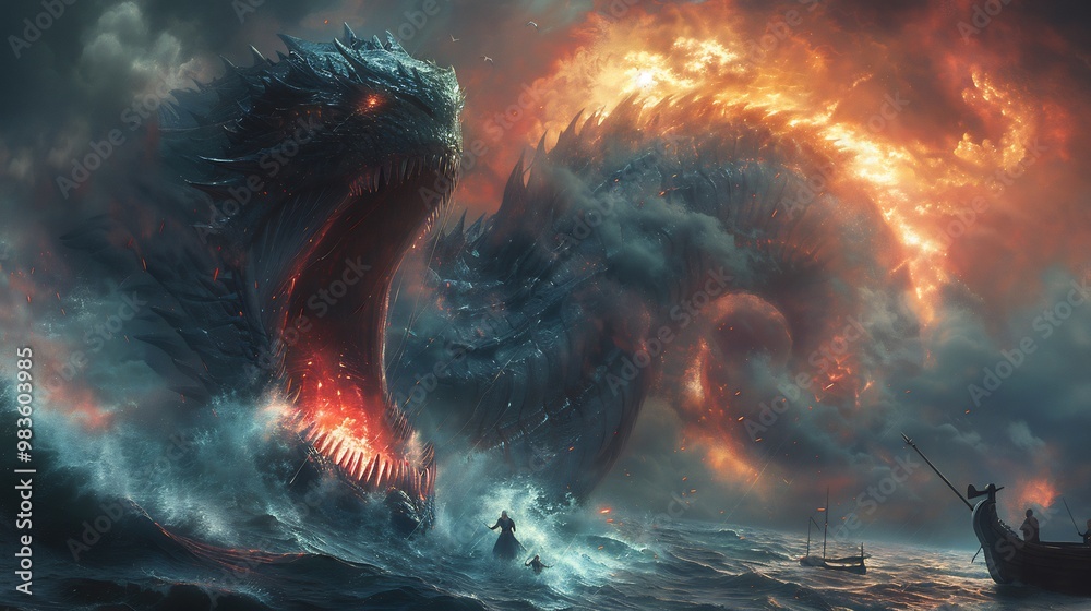 Myth of the Jormungandr the world serpent encircling the earth ancient ...