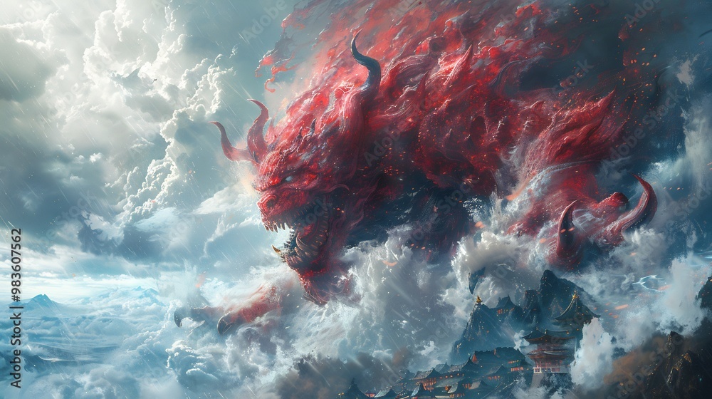 Myth of the Oni a fearsome demon with red skin ancient Japanese ...