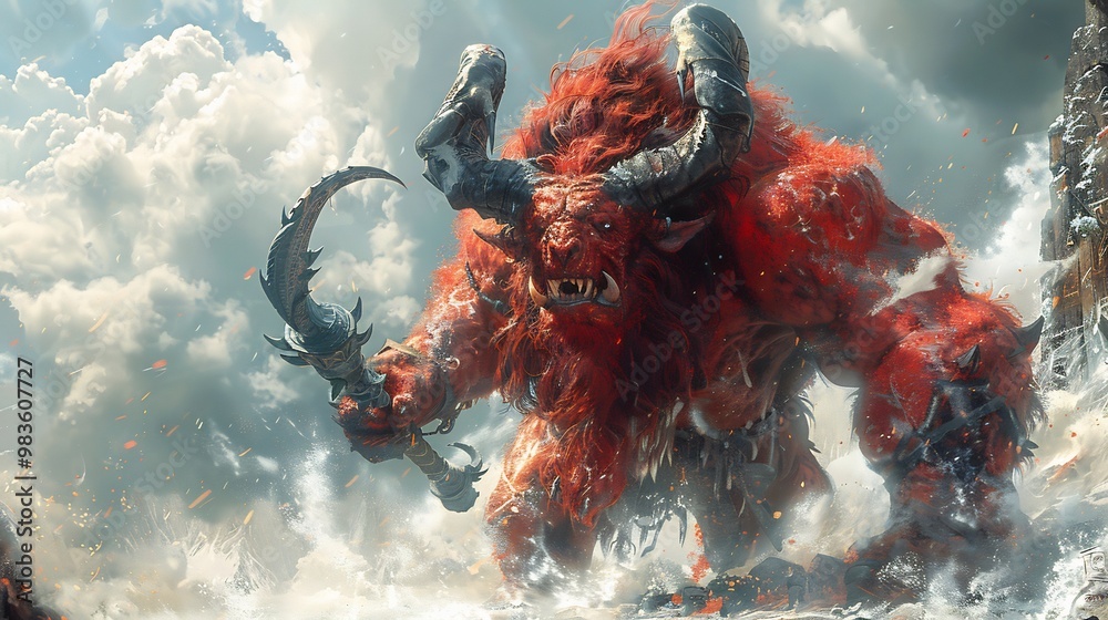 Myth of the Oni a fearsome demon with red skin ancient Japanese ...