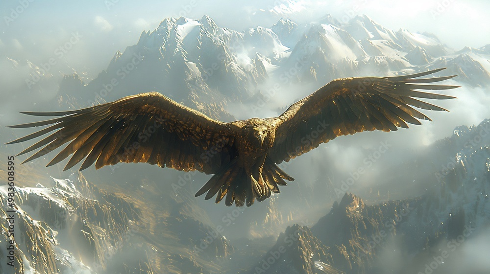 Myth of the Roc a gigantic bird soaring above the mountains ancient ...