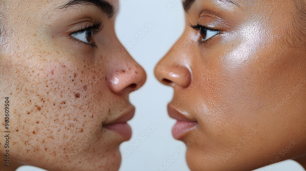 Close-up comparison of a patient's skin before and after blackhead ...