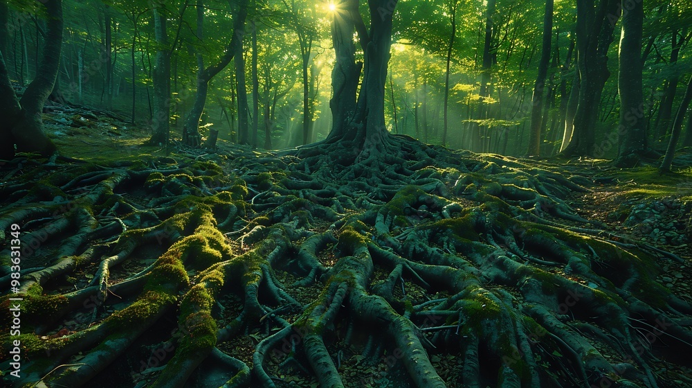 Forest of interlaced tree roots underground symbolizing the unseen but ...