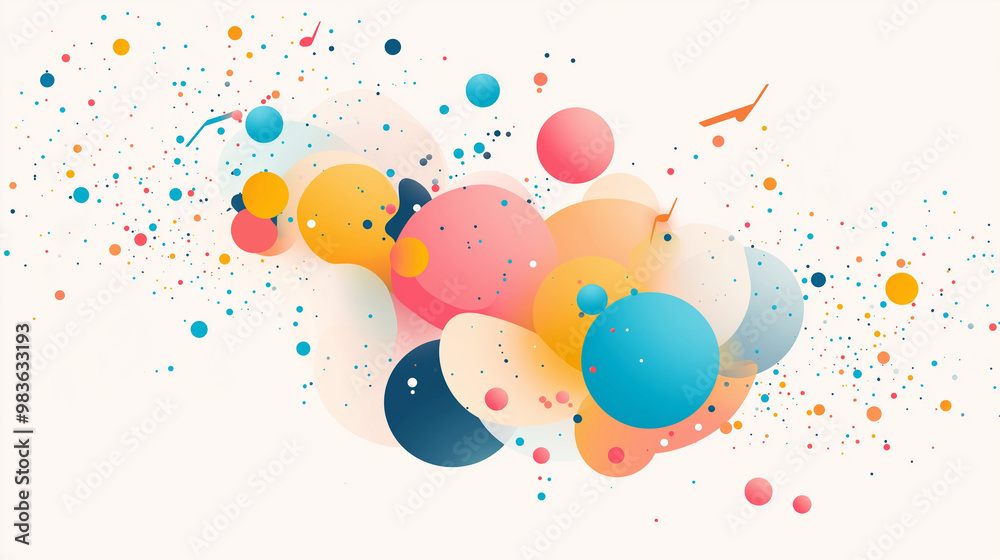 Colorful, abstract music notes falling from the sky, blending into a ...