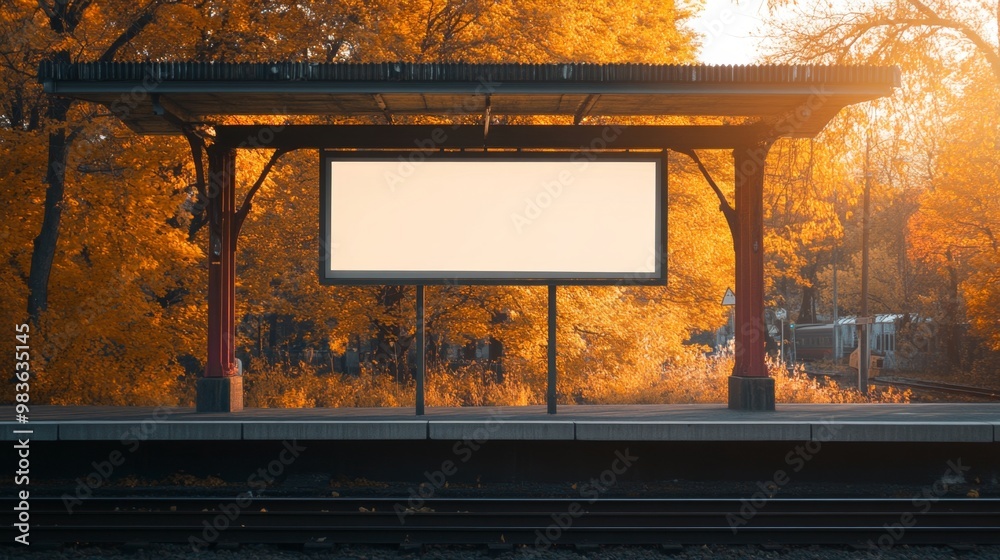 Golden Hour Glow - Empty Billboard at Autumn Train Station | Urban ...
