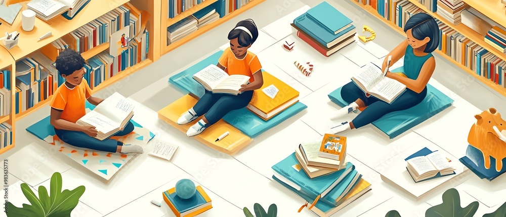 Stylish image of a literacy awareness campaign featuring educational ...