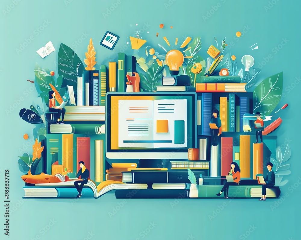 Stylish depiction of digital literacy education with visual aids ...