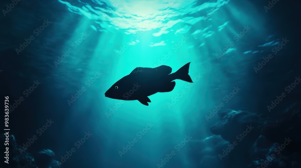 Deep sea fish swimming swiftly through the abyss, glowing ...