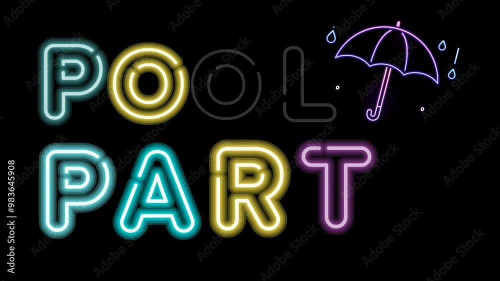POOL PARTY Neon Light Animation with Green Screen and Dark Mode ...