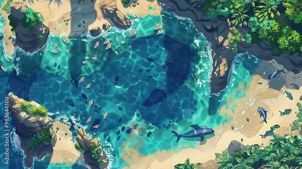 A detailed sea scenery map presenting a wide view of the sea. The map ...