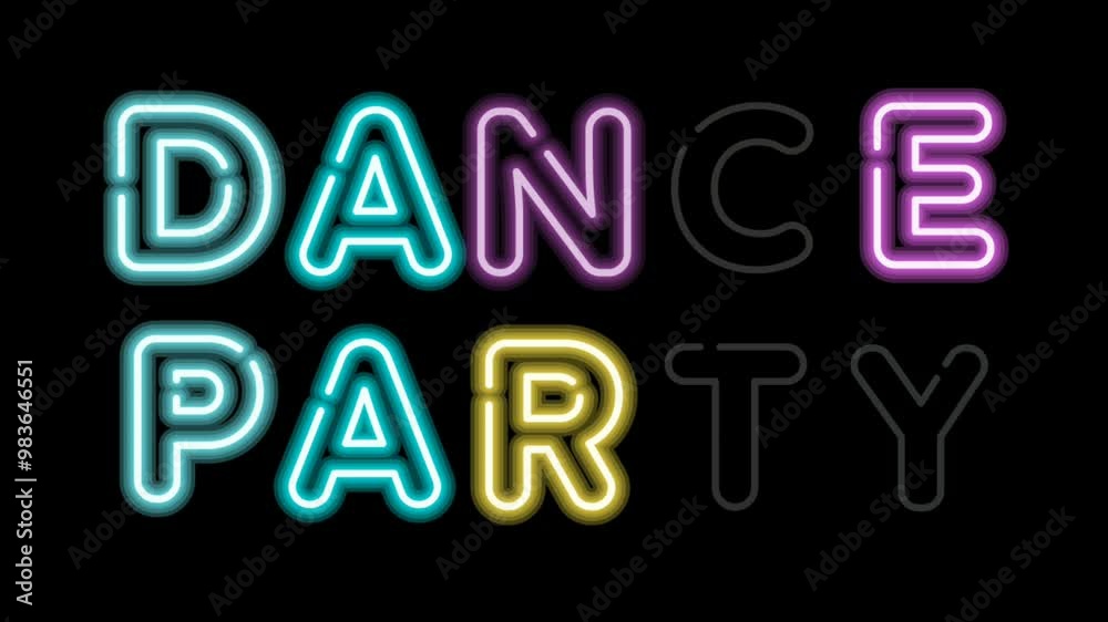 DANCE PARTY Neon Light Animation with Green Screen and Dark Mode Background, Neon DANCE PARTY ...