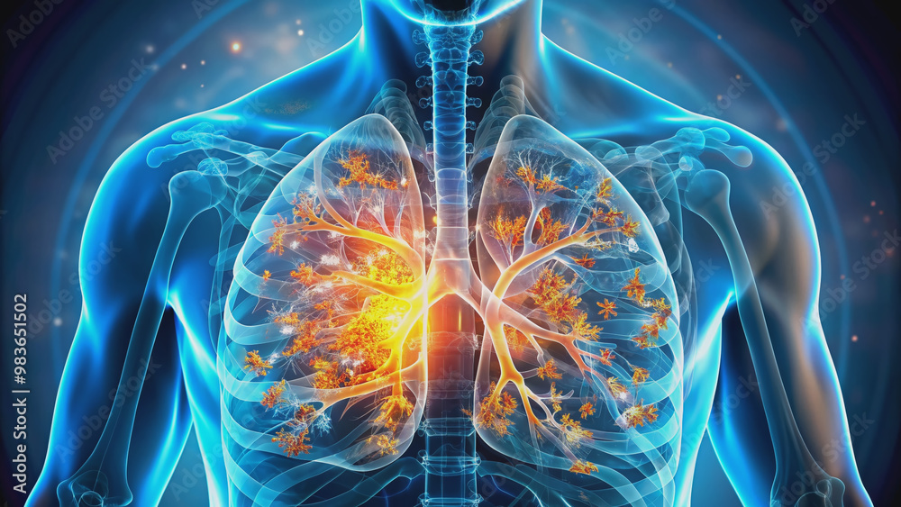 Visual shows partially blocked lung with fluid highlighting pulmonary ...