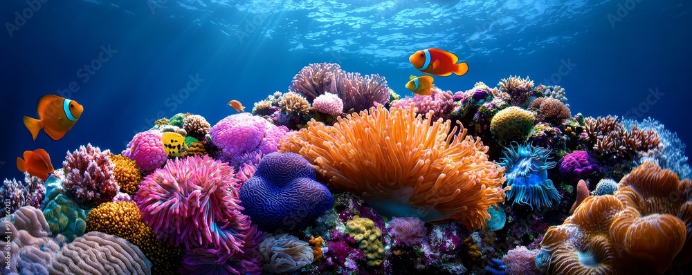 Majestic coral reef with vibrant marine life, underwater paradise ...