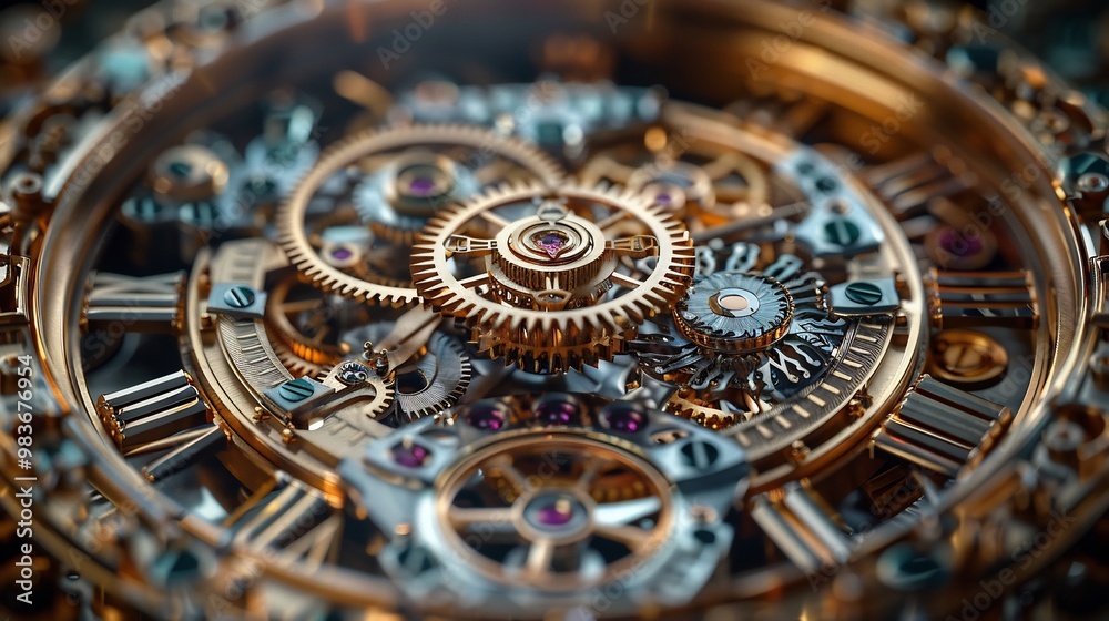 Elaborate clockwork mechanism in motion perfectly synchronized as a ...