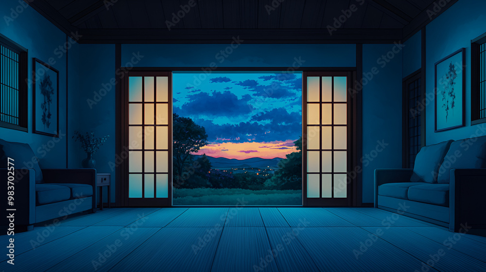 Seamless looping video animation of a Japanese house living room with a ...