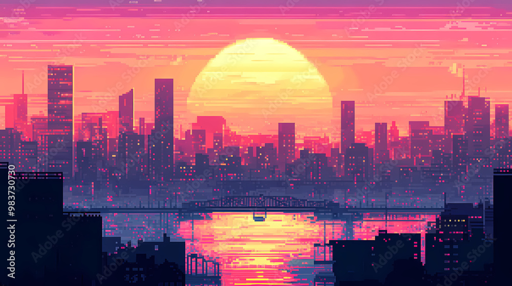Pixel art city sunset. Pixel Art. Illustration Stock Illustration ...