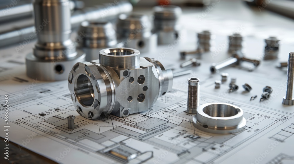 A technical drawing of a complex metal part, with dimensions and ...