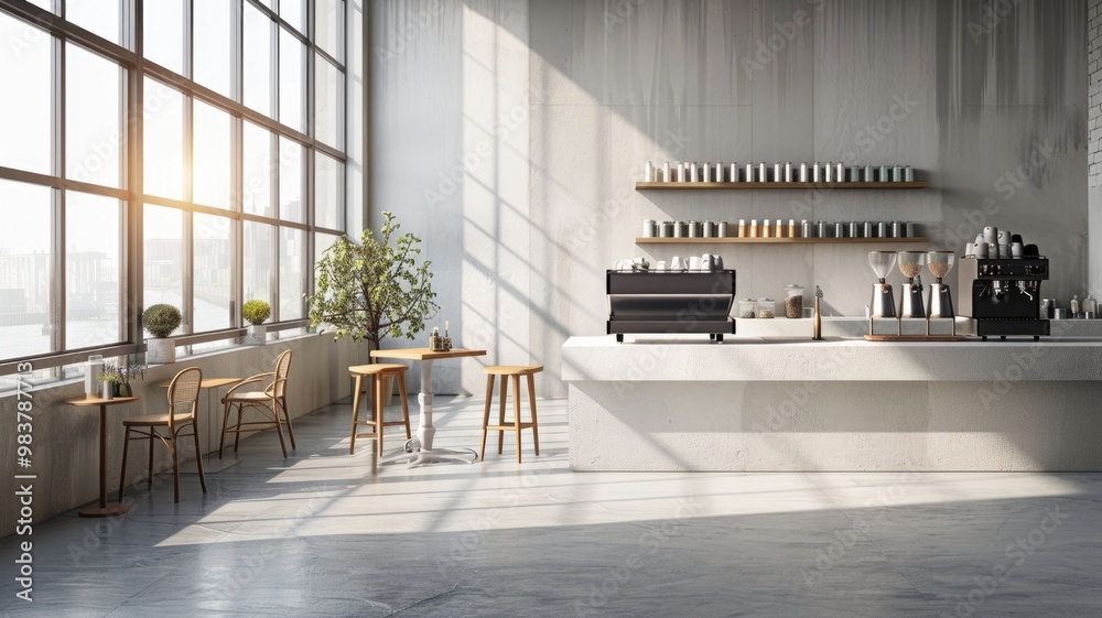 Interior design of coffee shop business for consumer breakfast. Minimal ...