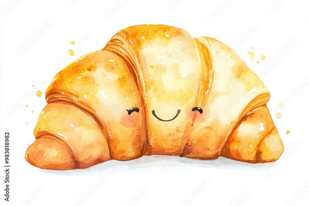 Cute and colorful croissant with a smiling face, perfect for bakery ...