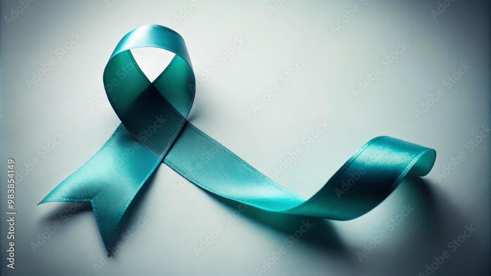 * Delicate teal ribbon curves on a soft, white background infused with ...