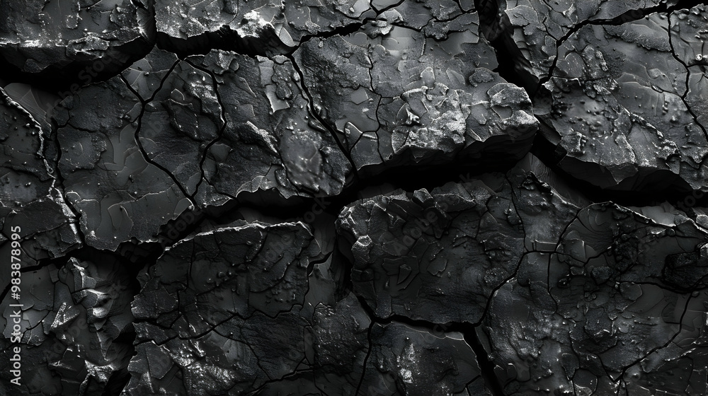 A Close-Up of Cracked Black Rock Surface, Showing the Texture and ...
